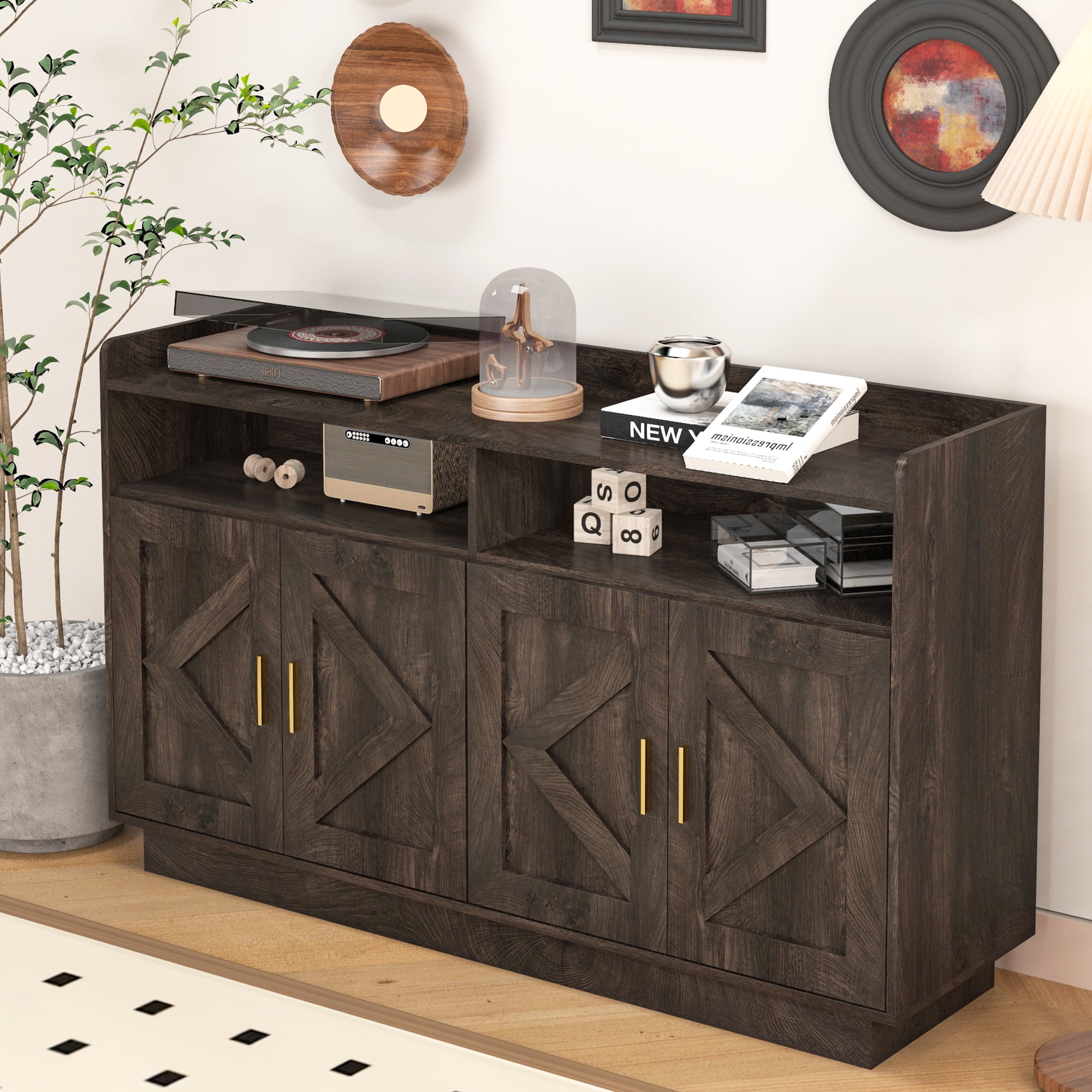 Farmhouse Buffet Cabinet With Storage, Sideboard Storage Cabinet With 4 ...