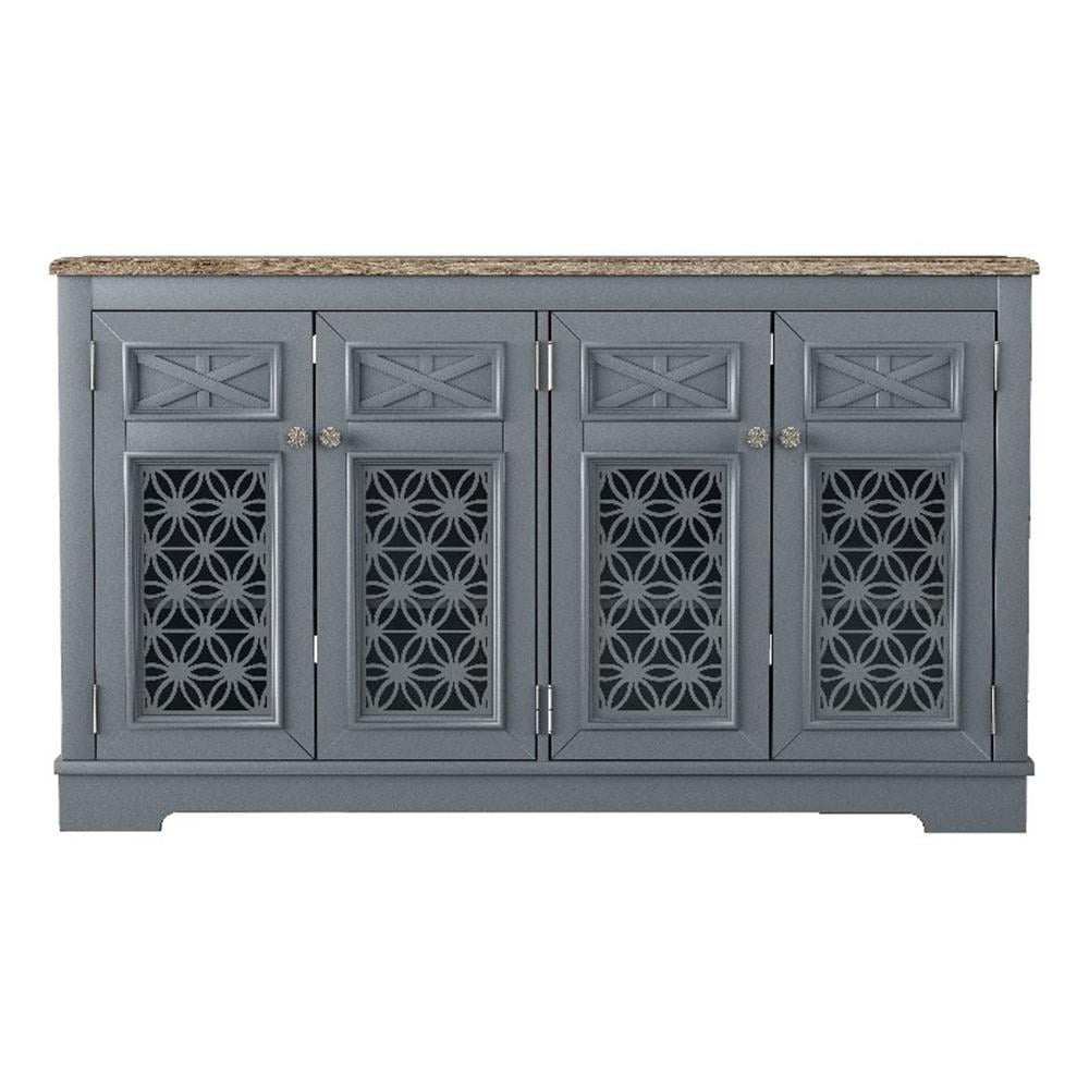 Farmhouse Buffet Cabinet with Glass Doors and Adjustable Shelves - Gray ...