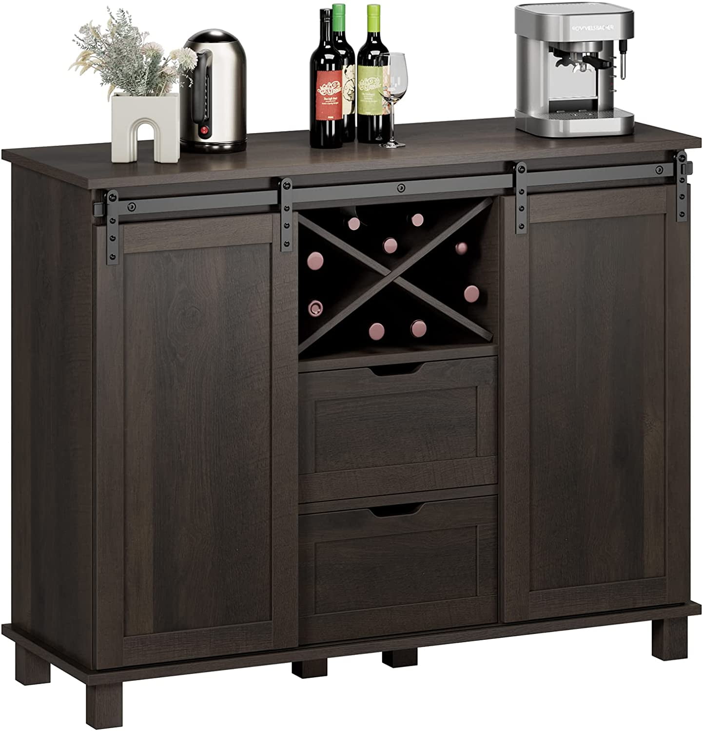 Farmhouse Buffet Sideboard, Coffee Bar Cabinet with Storage, Liquor ...