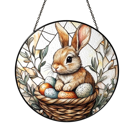 Farmhouse Bunny Acrylic Style Suncatcher, Rustic Spring Window Hanging ...