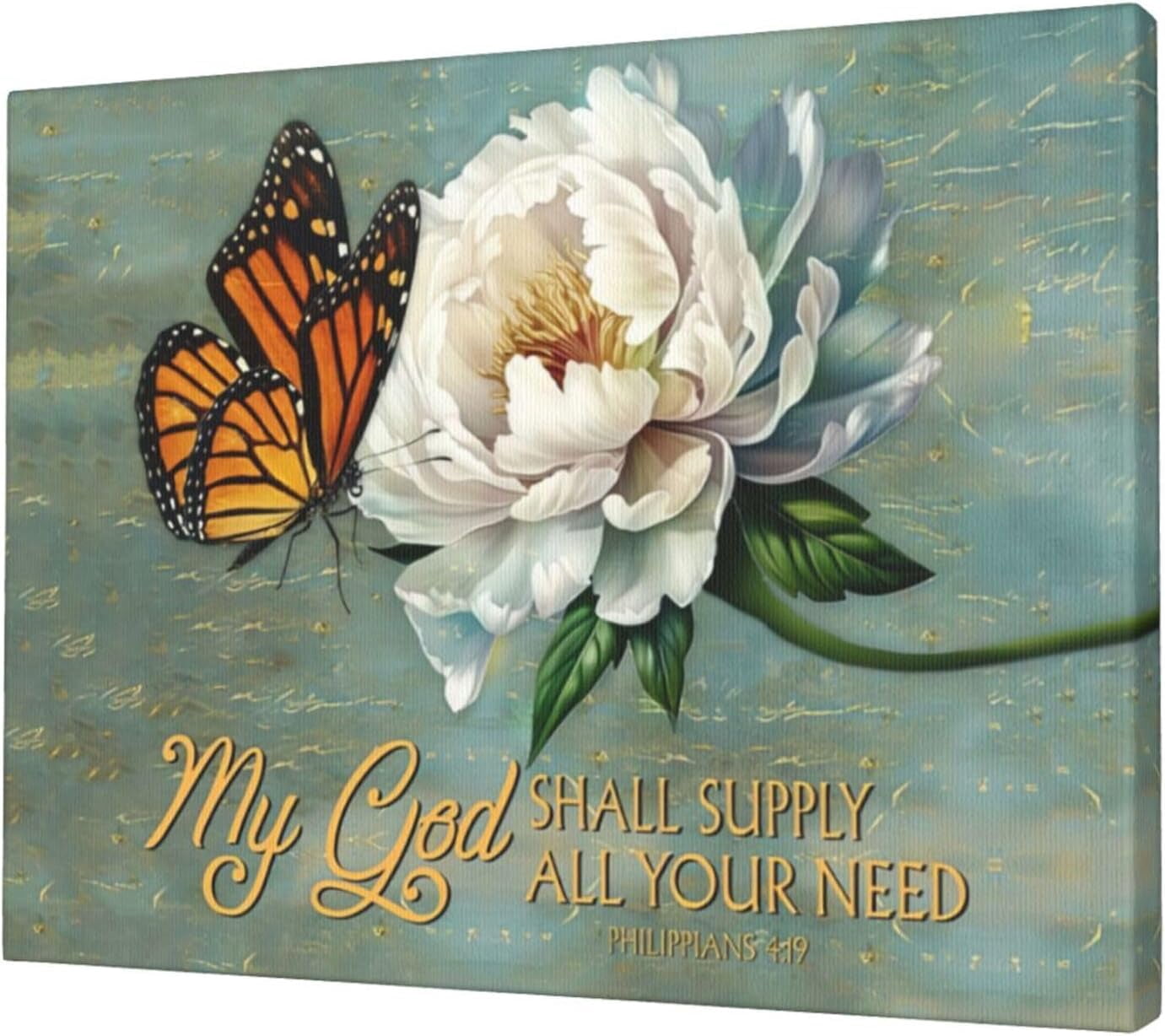 Farmhouse Butterfly Decor Wall Art White Flower Bible Verse Catholic ...