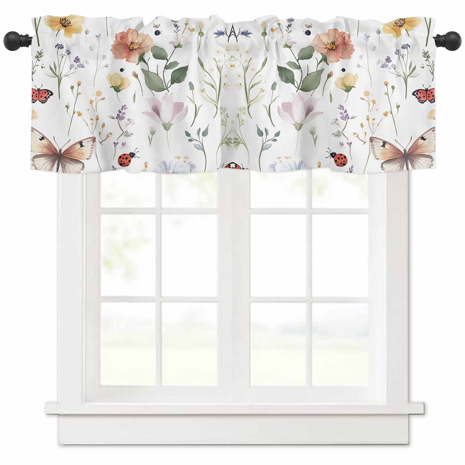 Farmhouse Butterfly Floral Valances for Windows Farmhouse Kitchen ...