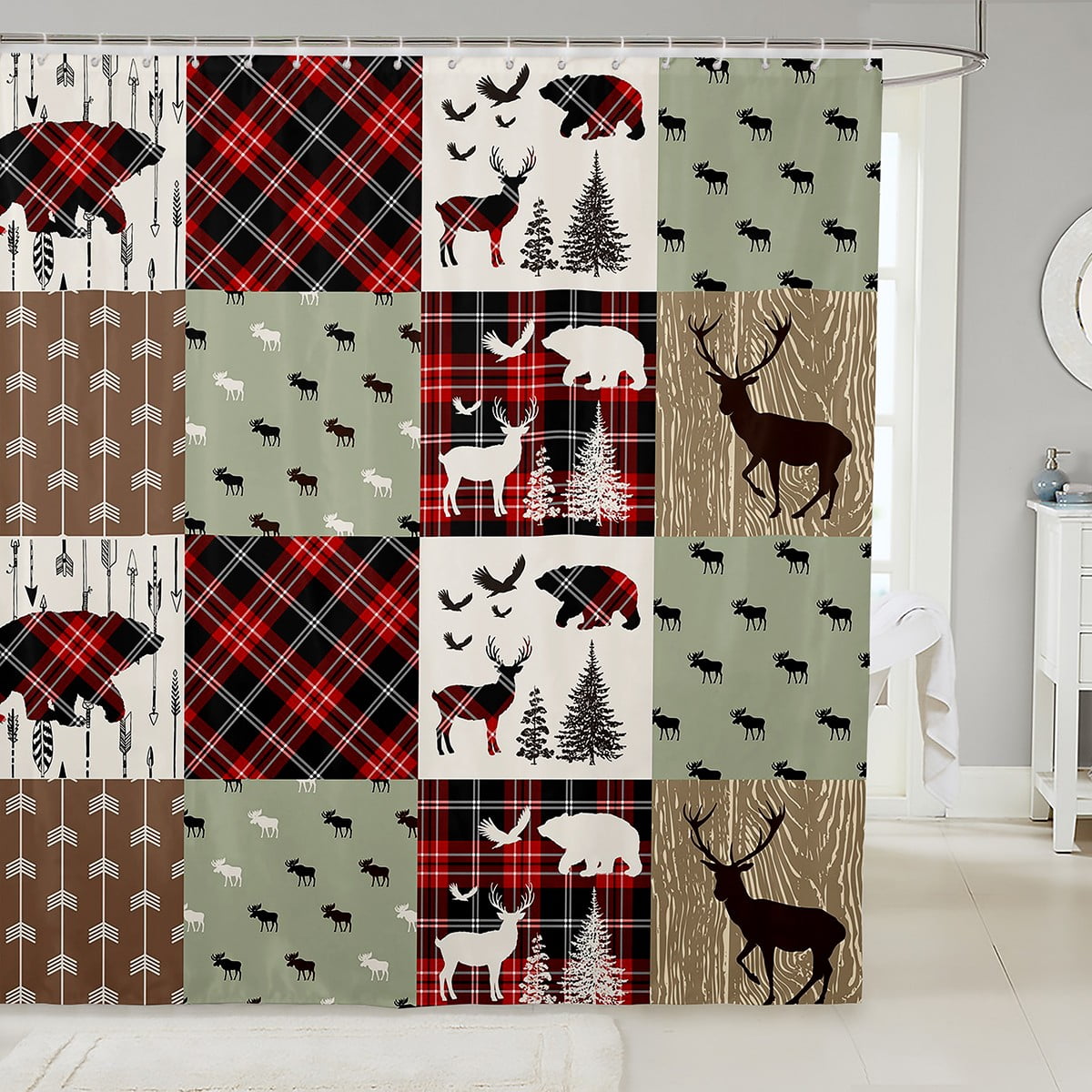 Farmhouse Cabin Bath Curtain Rustic Bear Deer Fabric Shower Curtain 72 ...