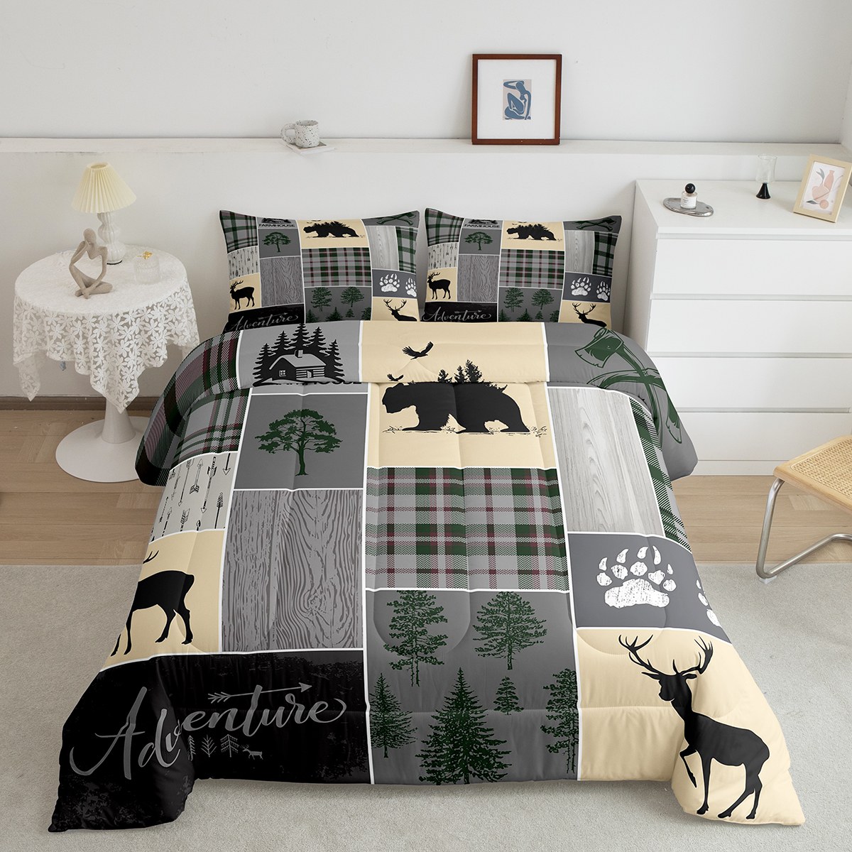 Farmhouse Cabin Comforter Set Twin Size, Country Bear Deer Duvet Insert ...