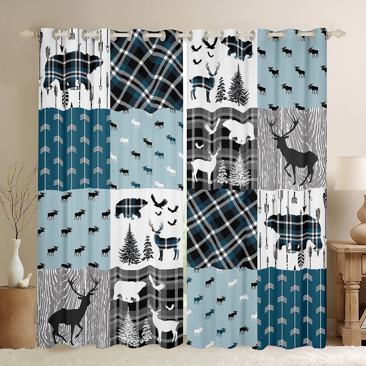 Farmhouse Cabin Curtains & Drapes Rustic Bear Deer Blackout Curtains 2 ...