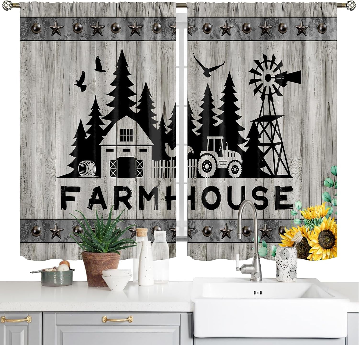Farmhouse Cabin Kitchen Curtains Country Rustic Short Cafe Curtains Decor for Dining Room Tier ...