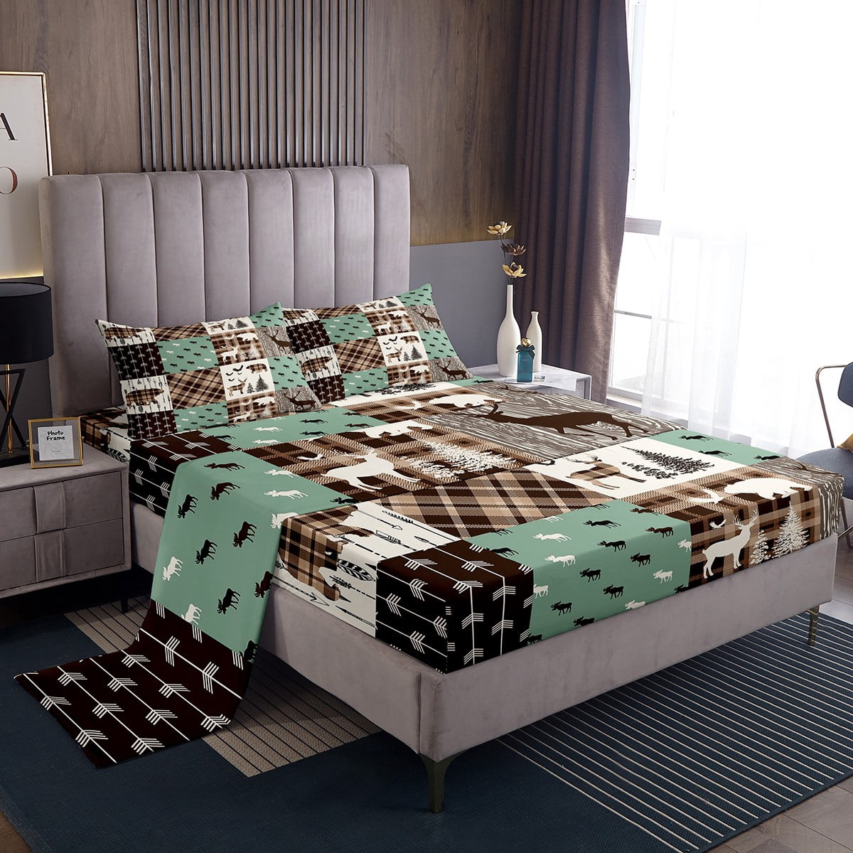 Farmhouse Cabin Sheet Set Rustic Bear Deer Bed Sheets Queen,Woodland ...