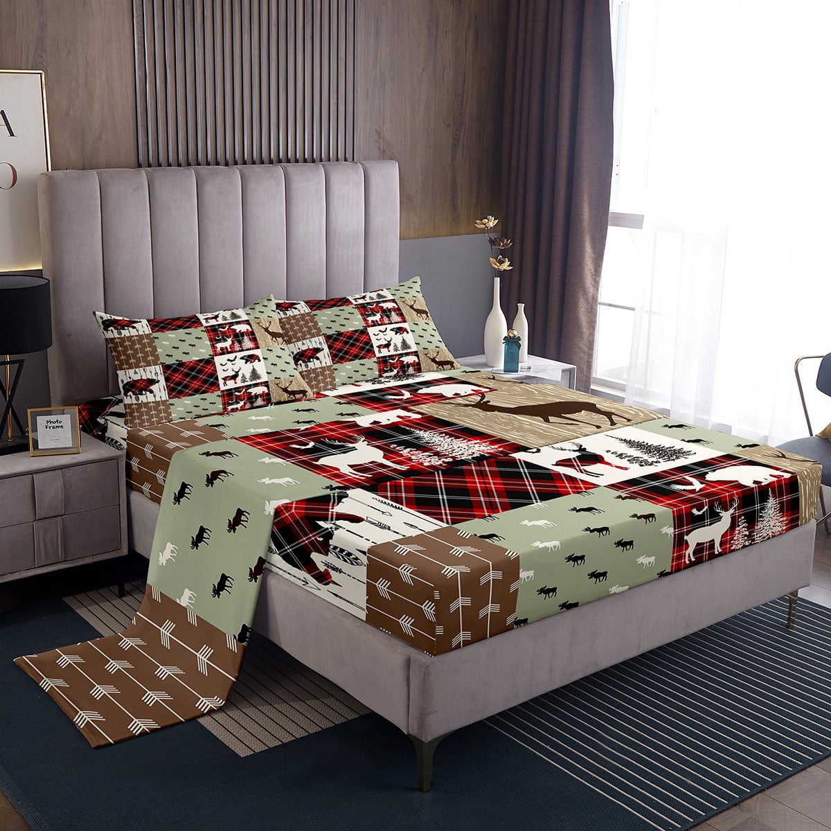 Farmhouse Cabin Sheet Set Rustic Bear Deer Bed Sheets Queen,Woodland ...