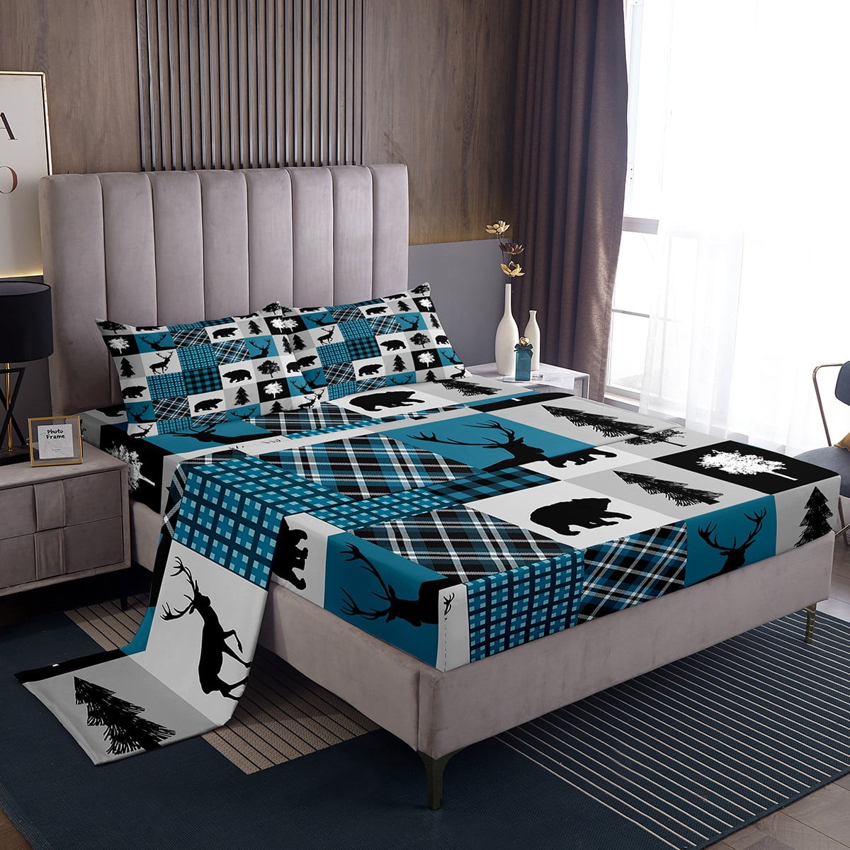 Farmhouse Cabin Sheet Set,Rustic Bear Deer Sheets Woodland Wildlife ...