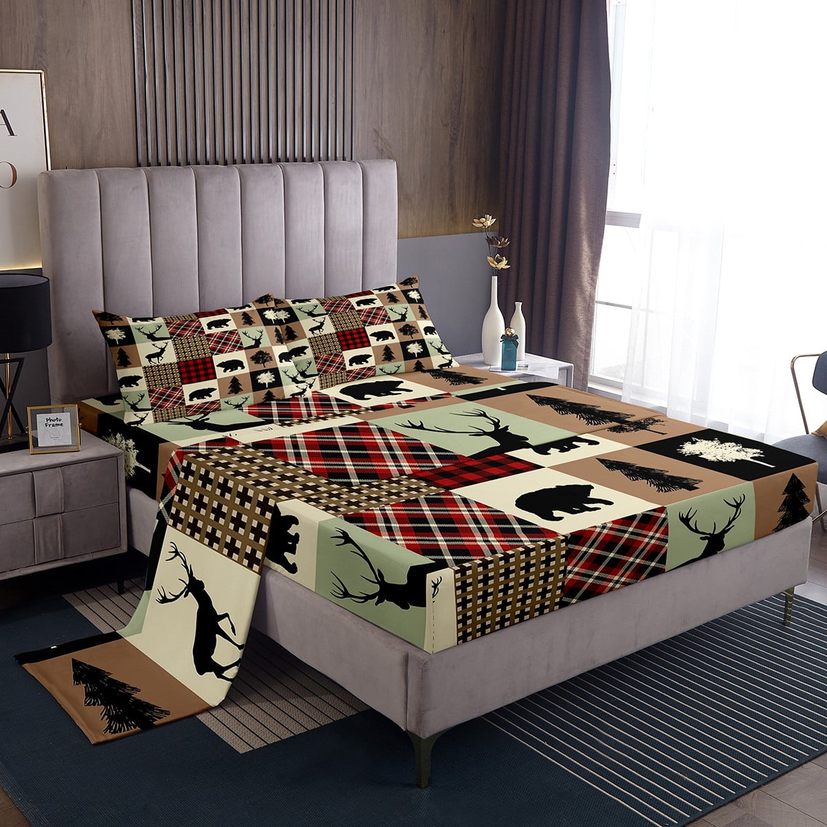 Farmhouse Cabin Sheet Set,Rustic Bear Deer Sheets Woodland Wildlife ...