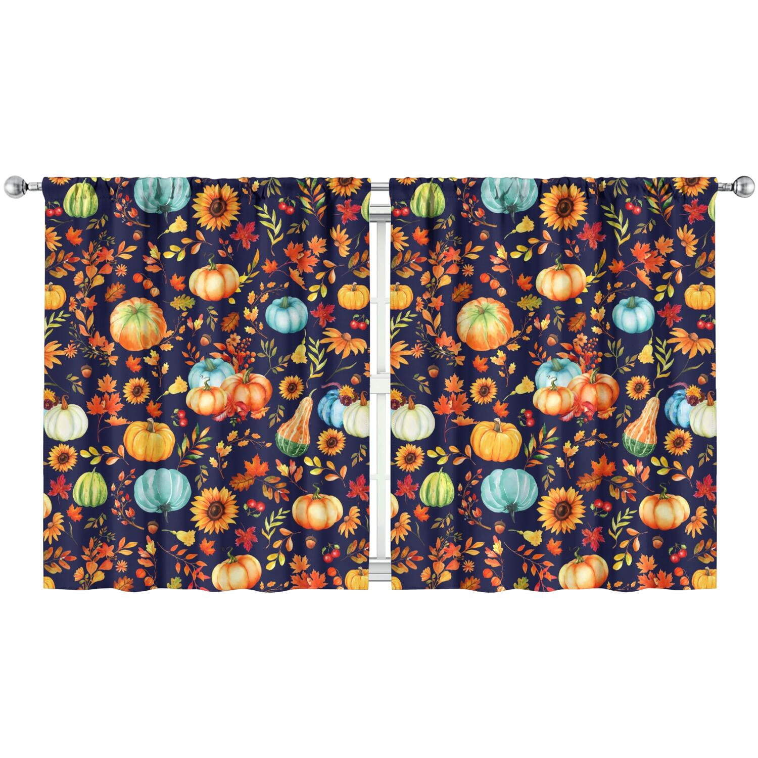 Farmhouse Café Curtains 2 Pack - Fall-Themed Tier Window Panels 52x63 inch Inch, Rod Pocket Semi ...