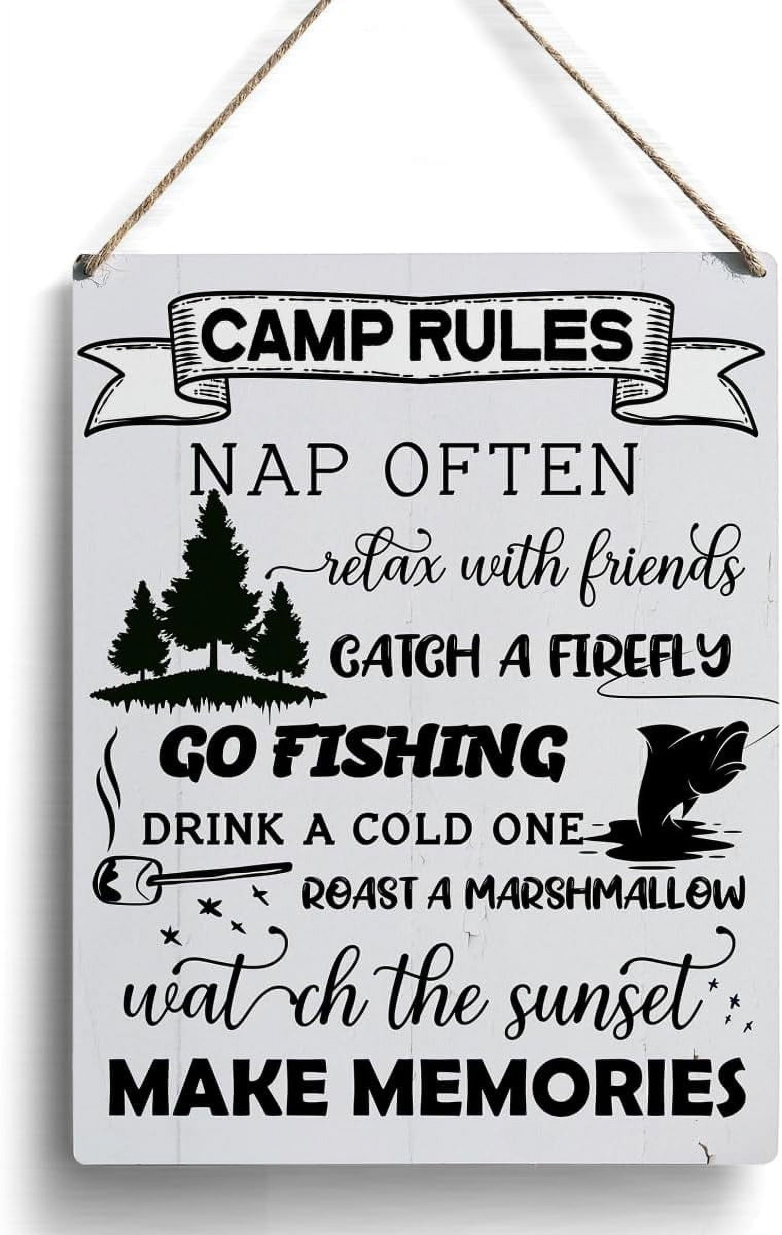 Farmhouse Camp Rules Wooden Sign Artwork, Camping Wood Sign Wall Art ...