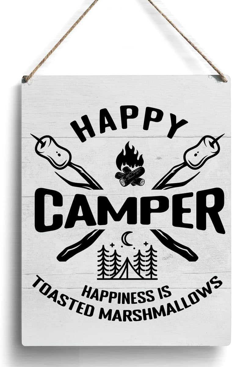 Farmhouse Camper Campfire Wooden Sign Artwork, Camping Wood Sign Wall ...