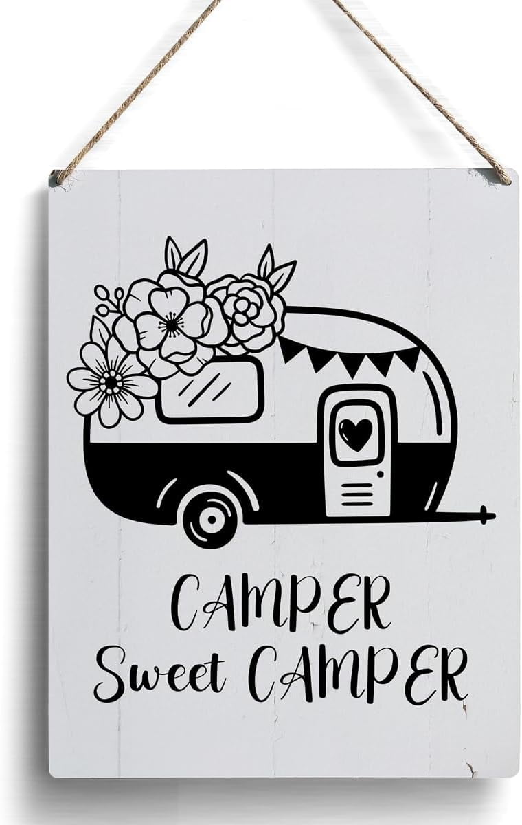 Farmhouse Camper Sweet Camper Wooden Sign Artwork, Camping RV Wood Sign ...