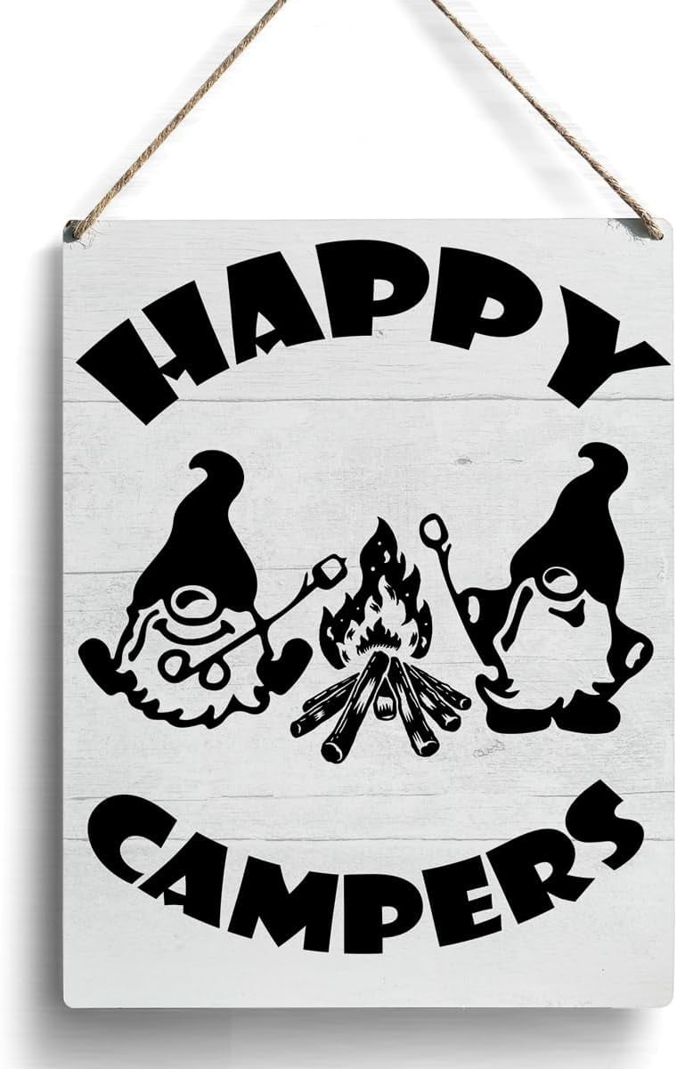 Farmhouse Camping Gnomes Wooden Sign Artwork, Camper Campfire Wood Sign ...