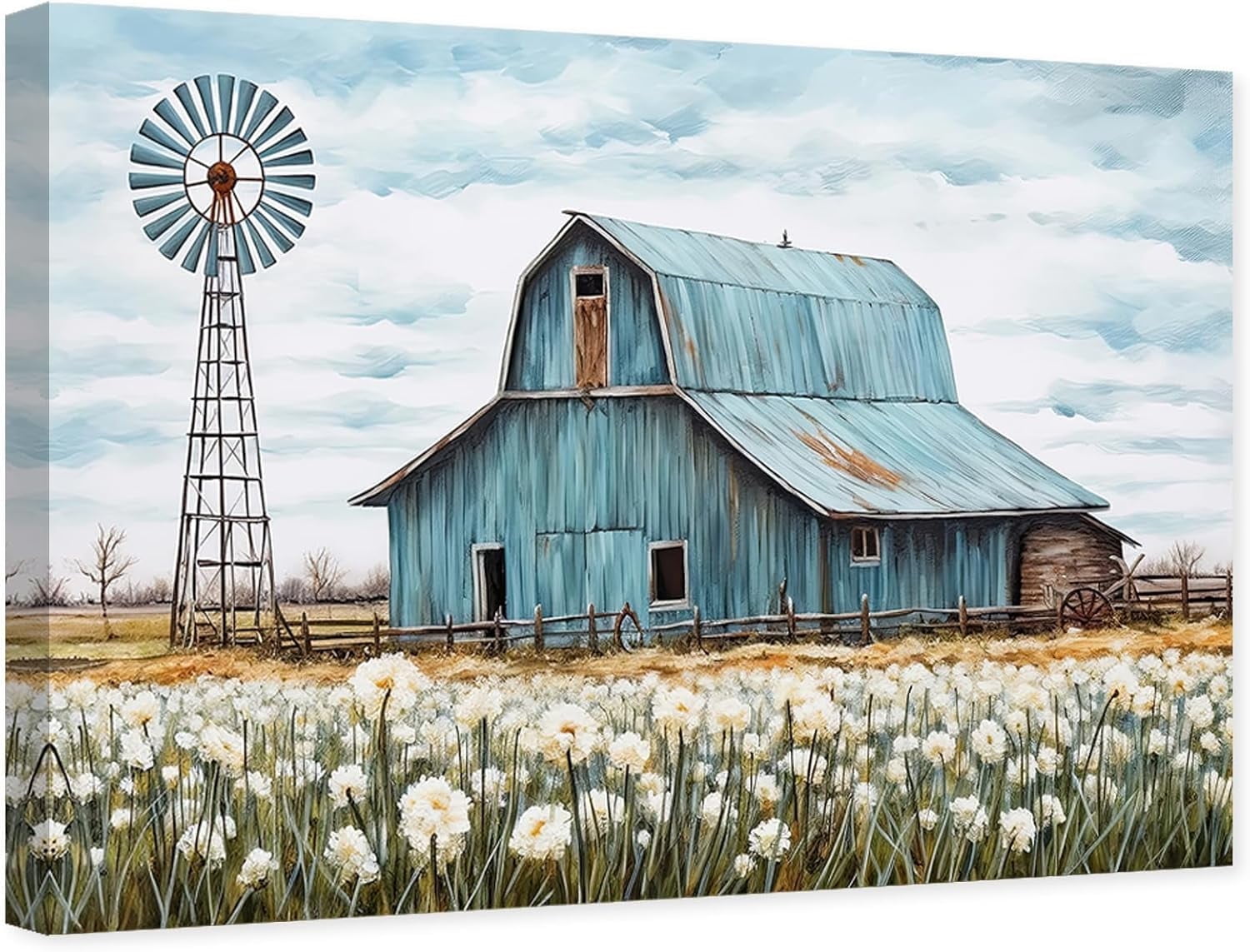 Farmhouse Canvas Wall Art Blue Barn Windmill Picture Print Rustic ...