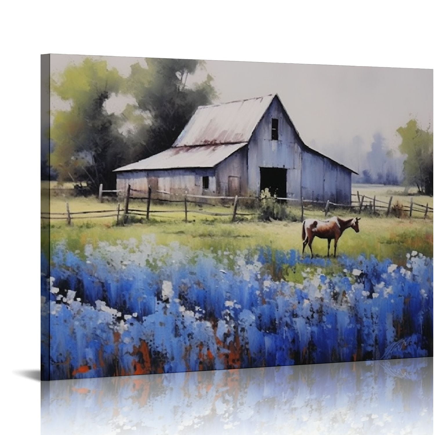 Farmhouse Canvas Wall Art Farm Cow Landscape Picture Modern Village ...