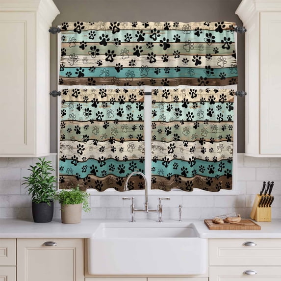 Farmhouse Cat Dog Paw Curtain Tier and Valance Set 3 Piece,Country ...