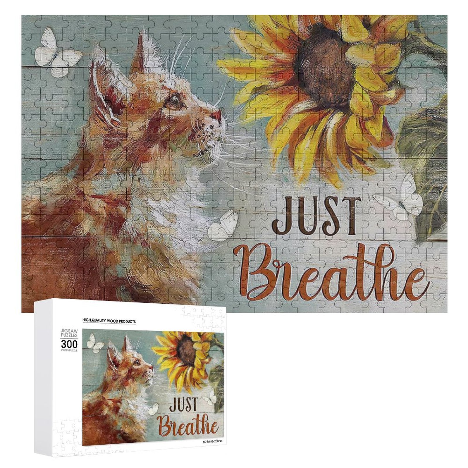 Farmhouse Cat Sunflower 300 Piece Jigsaw Puzzles for Adults - Rustic ...