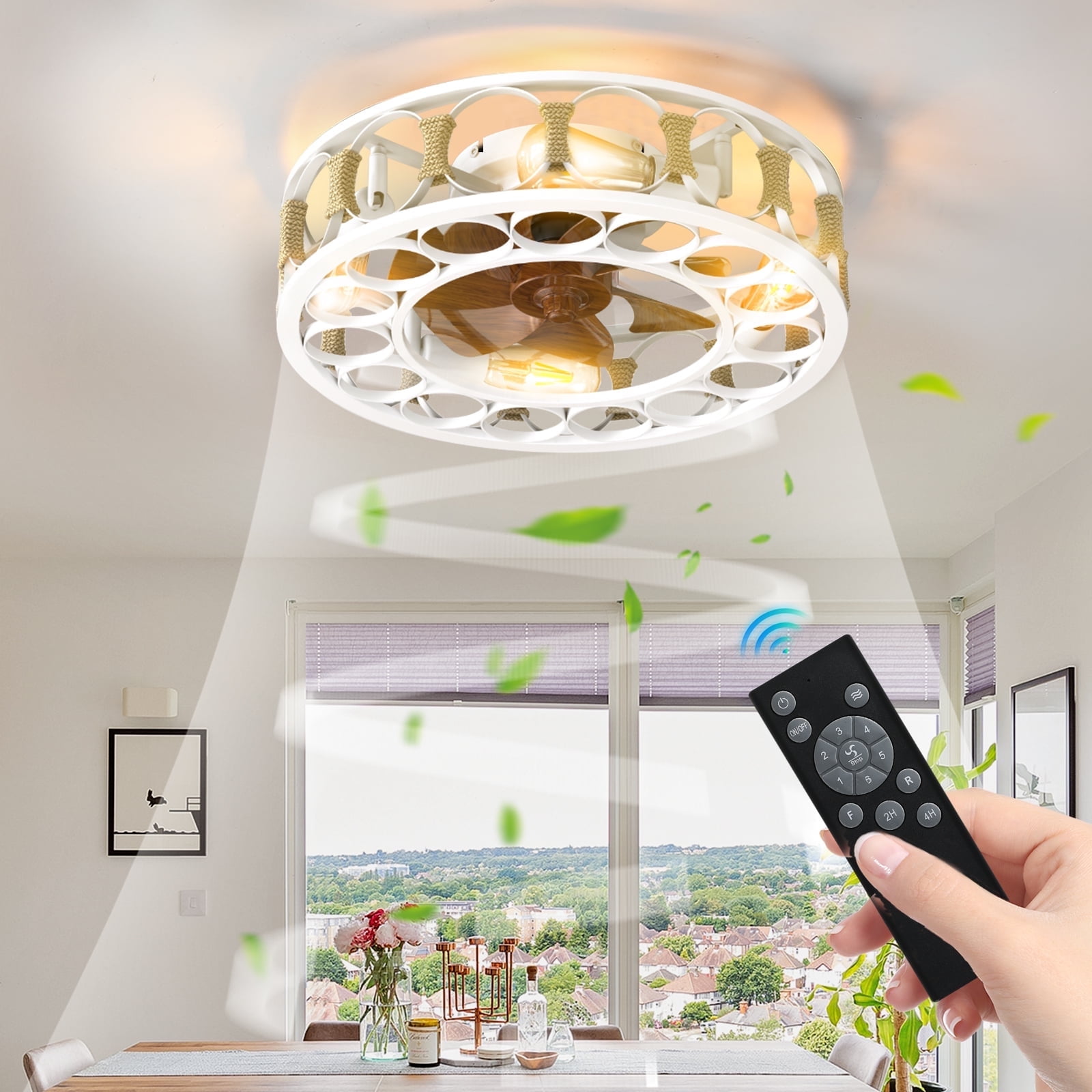 Farmhouse Ceiling Fan with Light and Remote 19.7 Inch Low Profile ...