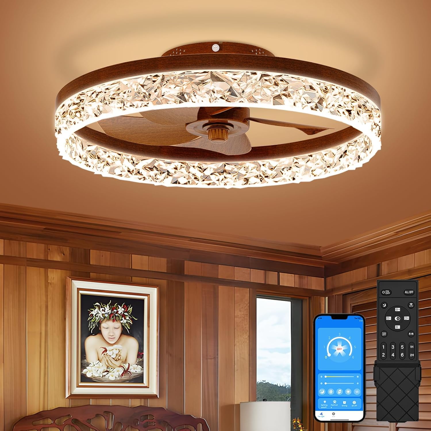 Farmhouse Ceiling Fans with Lights and Remote, 19.7in Low Profile ...