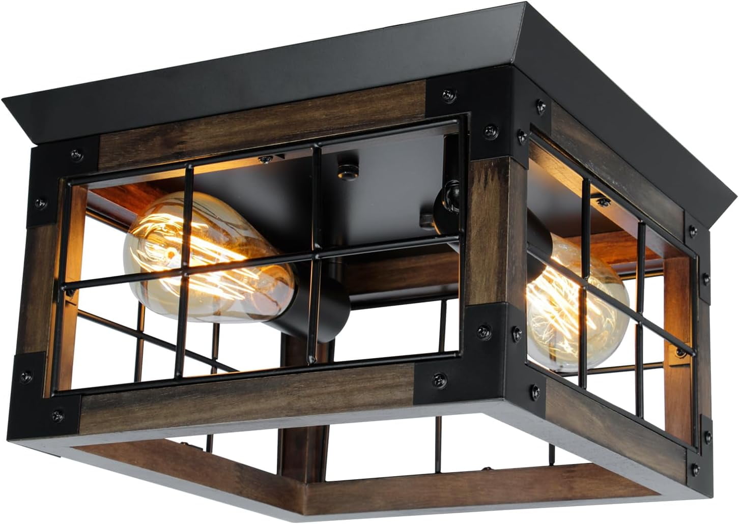 Farmhouse Ceiling Light, 2-Light Rustic Flush Mount Light Fixture ...