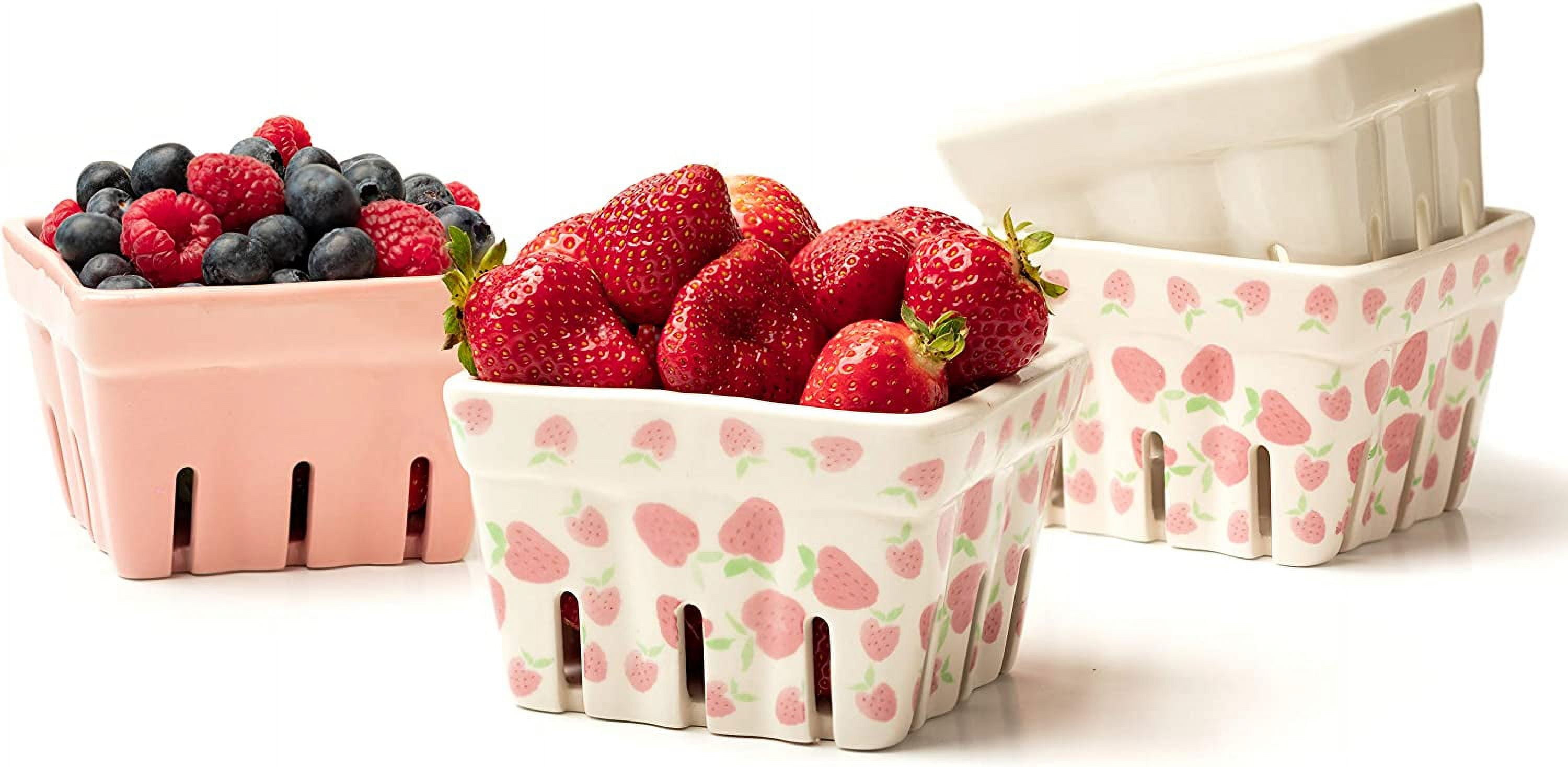 Farmhouse Ceramic Berry Basket, Colander, Strawberry Decor, Fruit Bowls ...