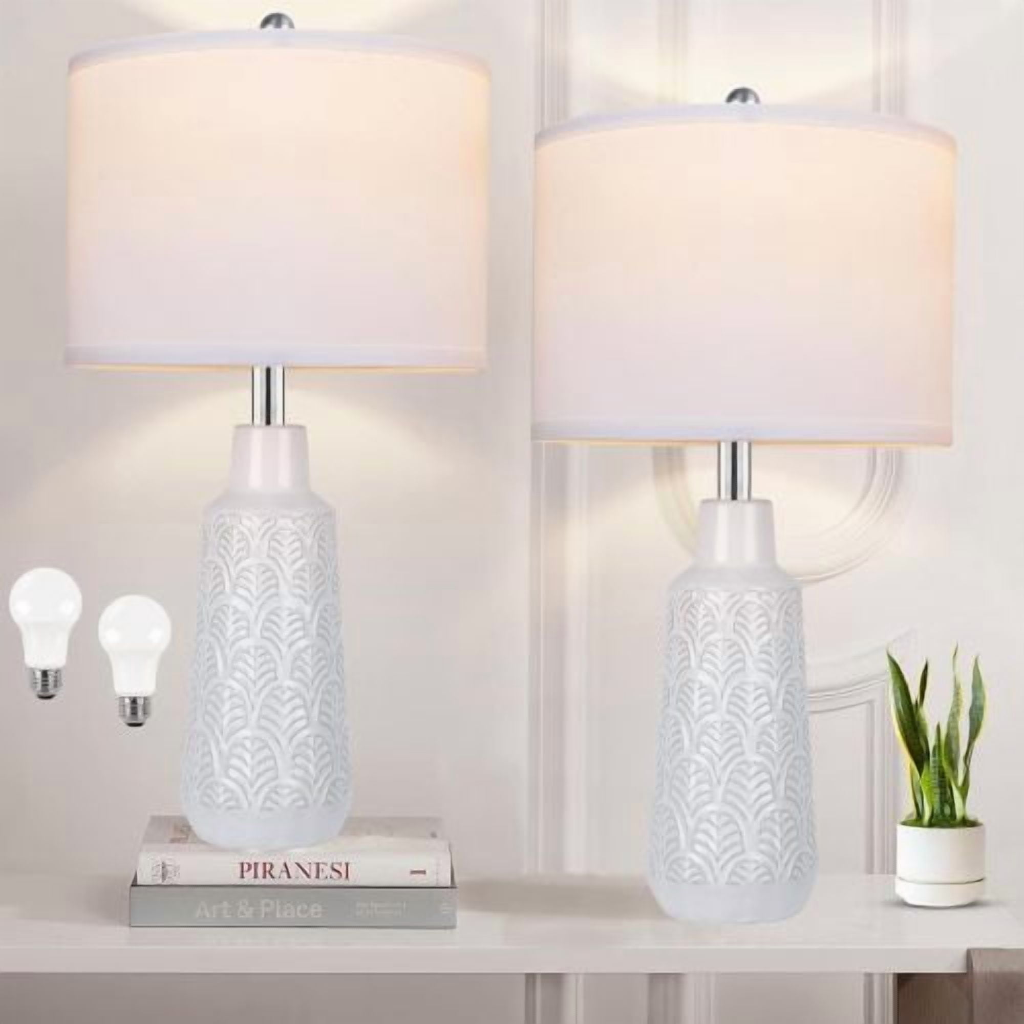 Farmhouse Ceramic Table Lamps Set of 2, 25.5 Inch Tall White Vase ...