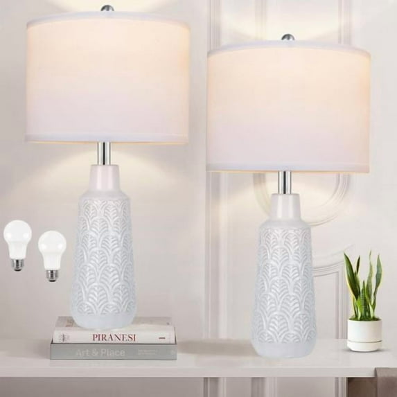 Farmhouse Ceramic Table Lamps Set of 2, 25.5 Inch Tall White Vase ...