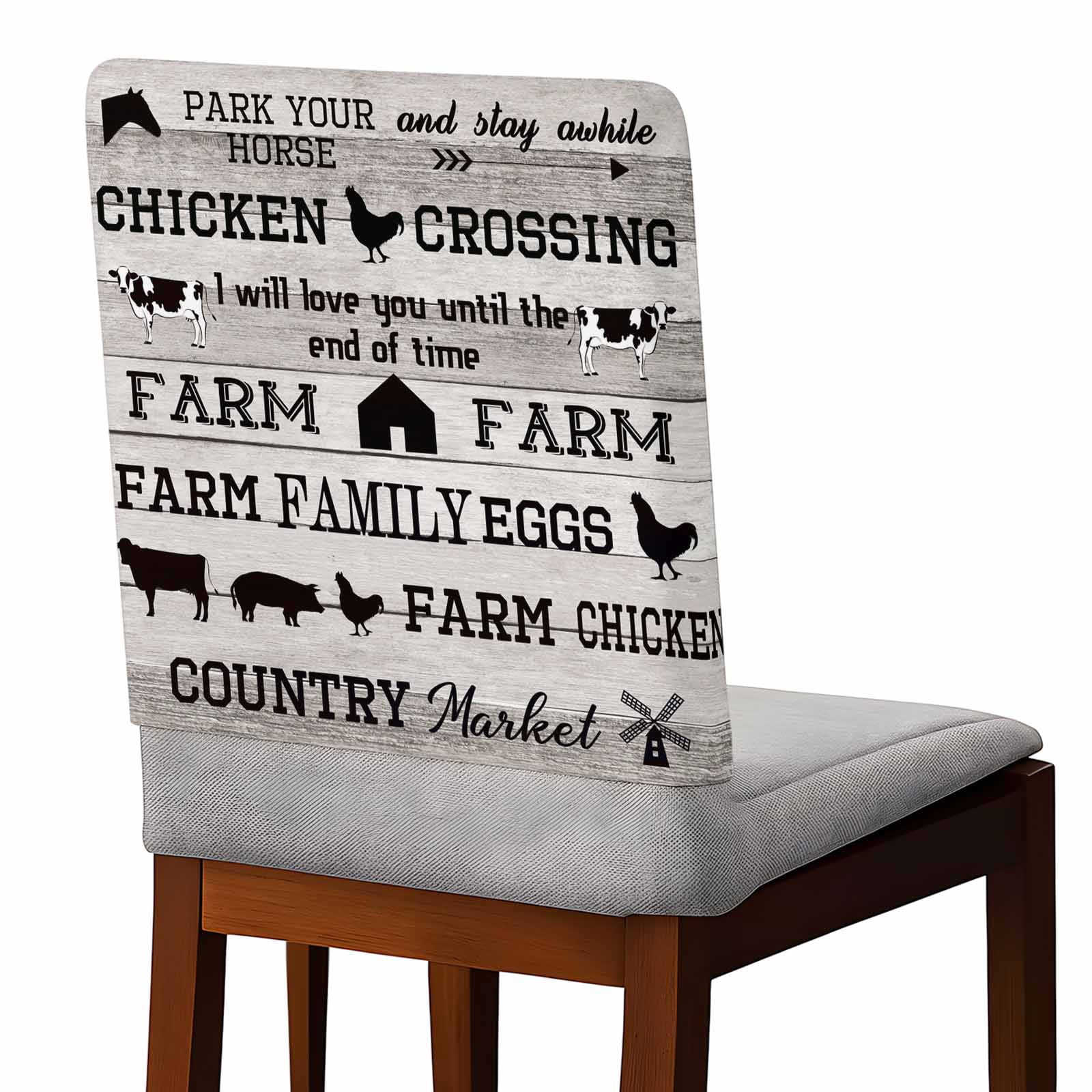 Farmhouse Chair Covers Set of 4 Country Barn Animal Cow Pig Chicken ...