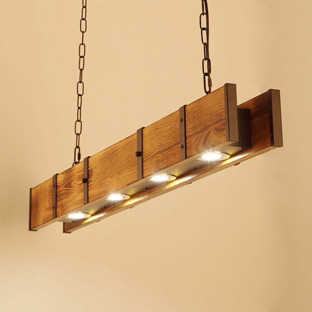 Farmhouse Chandelier 4 Lights, Rustic Wood Beam Pendant Light, 40" Long ...