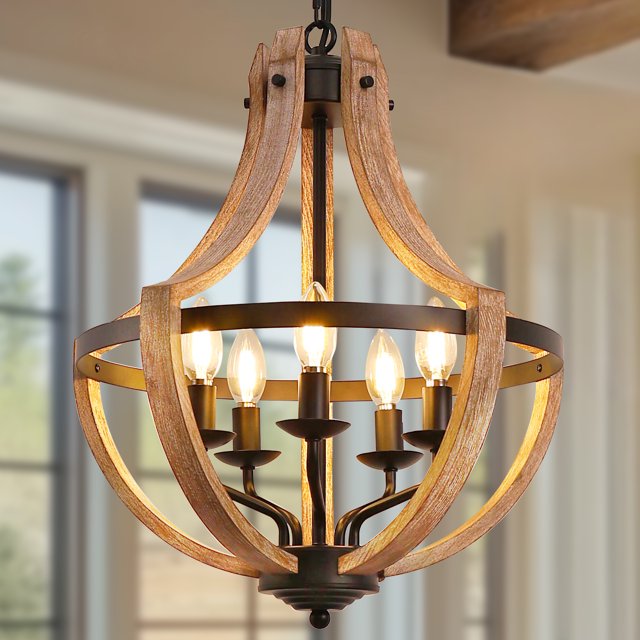 Farmhouse Chandelier, 5-Light Rustic Adjustable Entryway Light Fixture ...