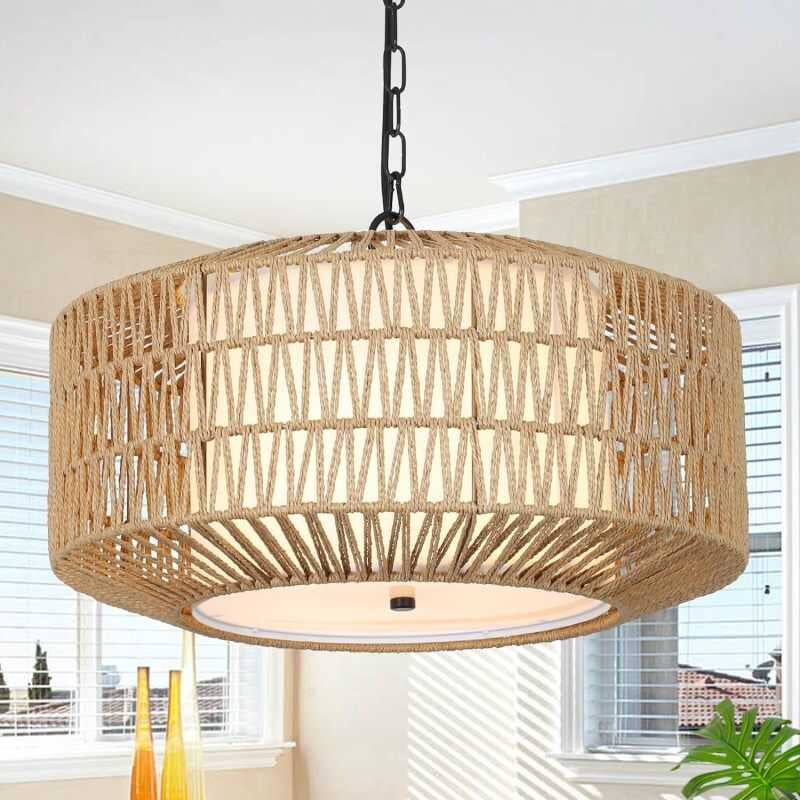 Farmhouse Chandelier Fixture,4-Light Boho Chandeliers with Fabric Shade ...