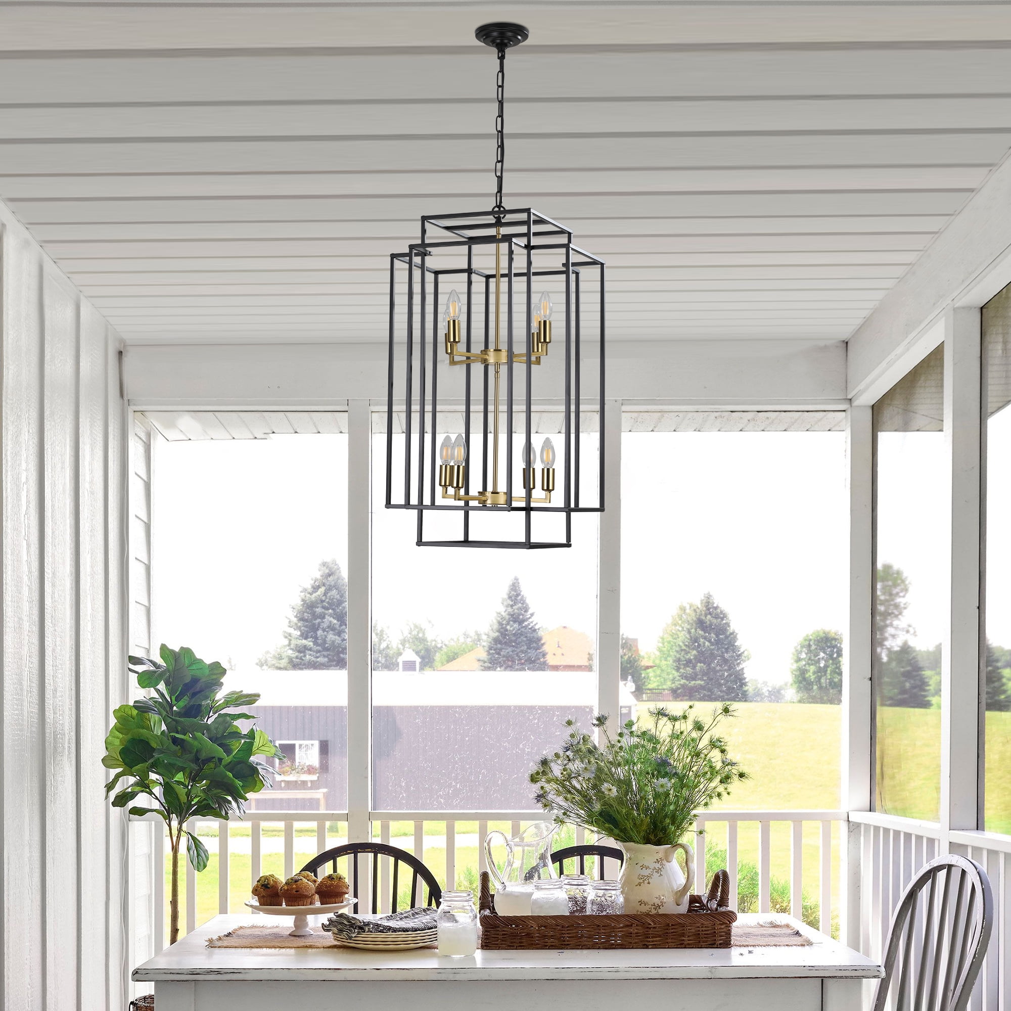 Farmhouse Chandelier Lantern Pendant Light Rustic Cage Hanging Light ...