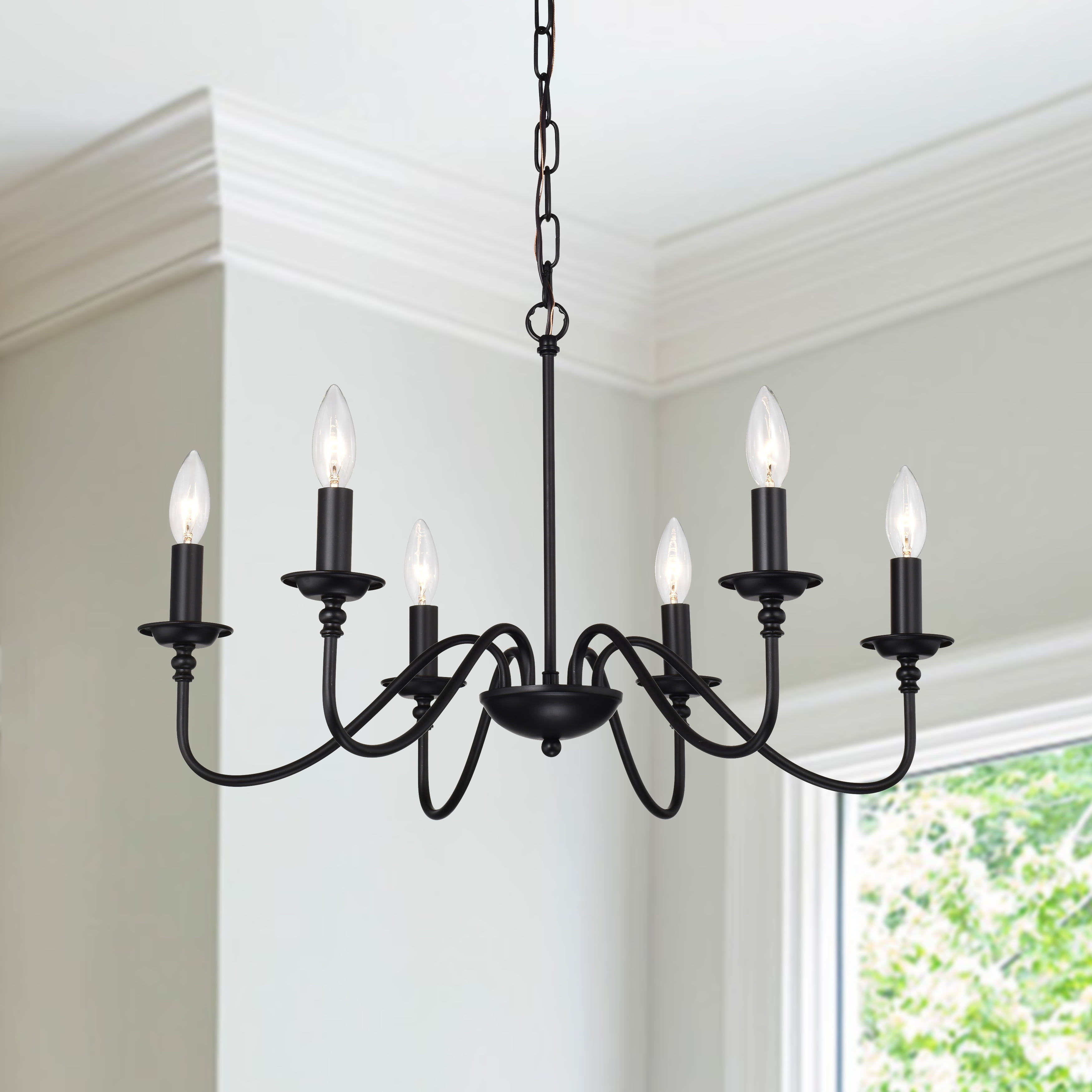 Gold Chandelier Hanging Pendant Light Fixtures Ceiling Mount 6-Light ...