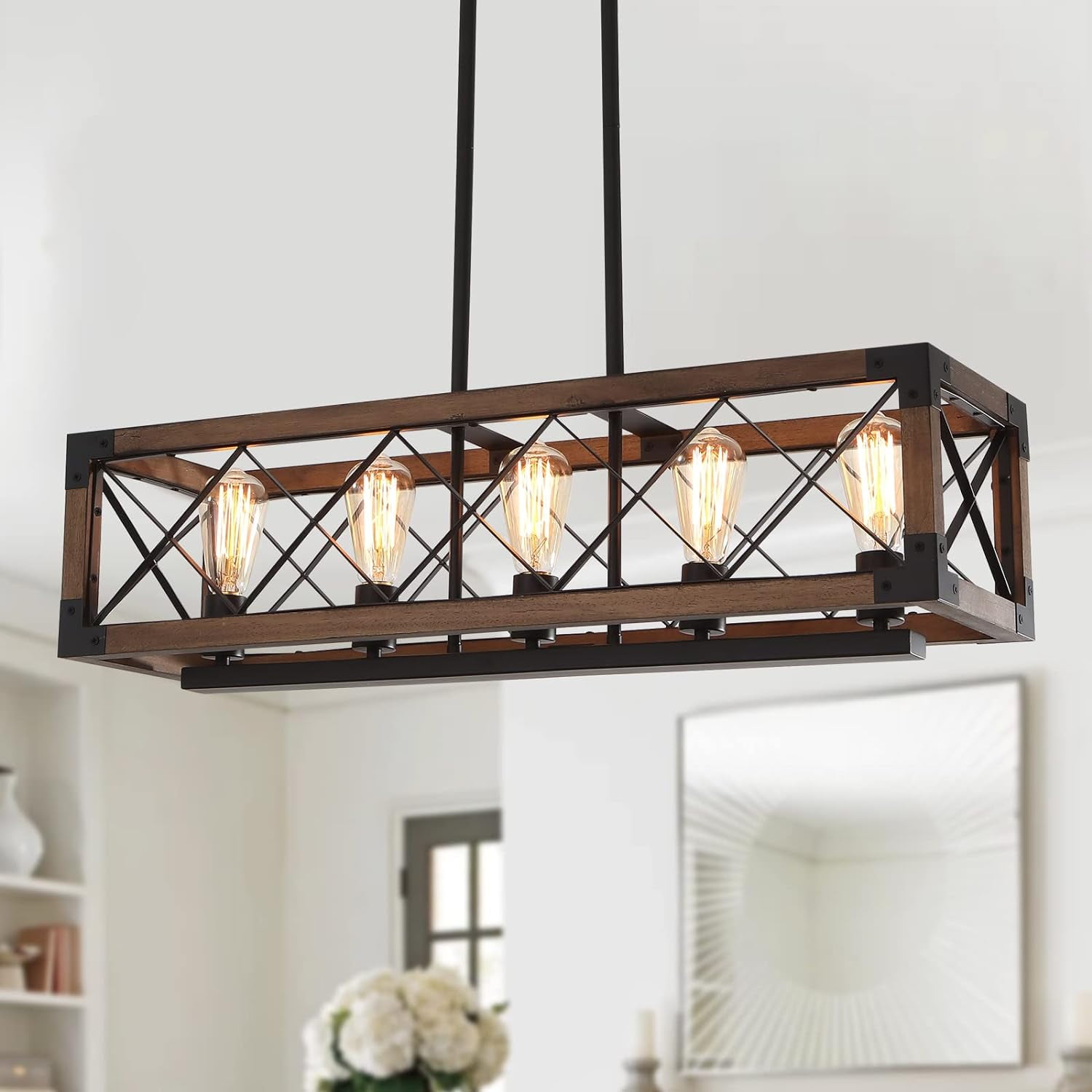 Farmhouse Chandelier Rustic Kitchen Island Light Fixture, Industrial ...