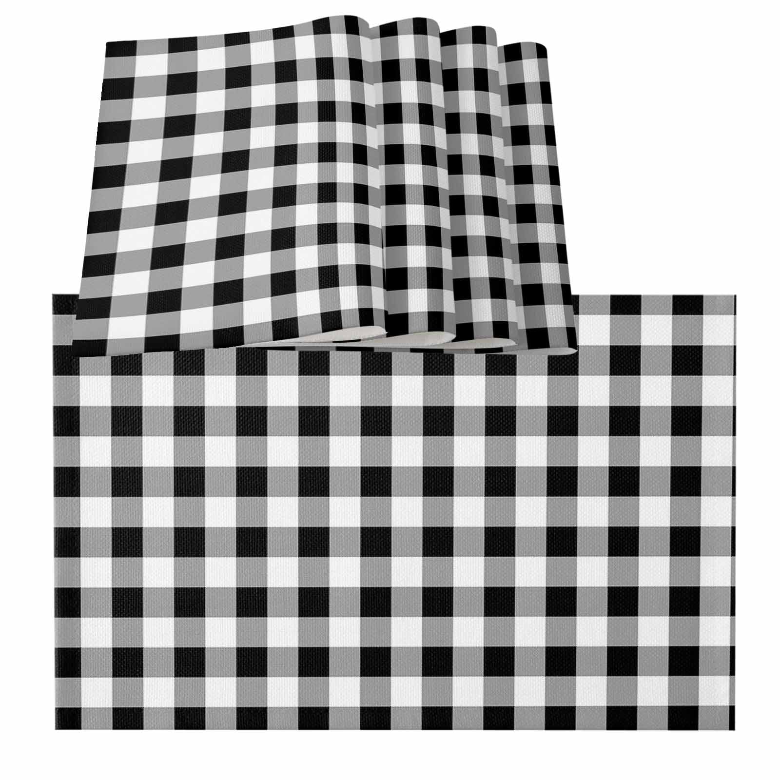 Farmhouse Checkered Black White Buffalo Plaid Burlap Kitchen Place Mats ...