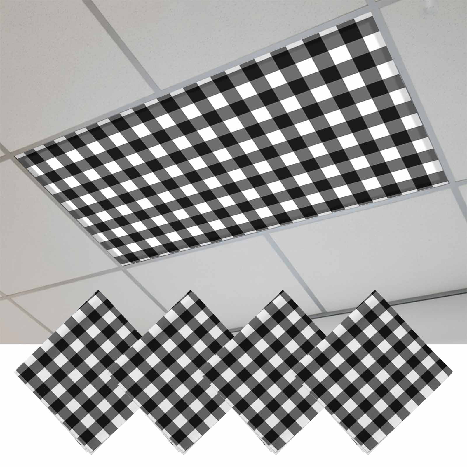 Farmhouse Checkered Fluorescent Light Covers, Black White Buffalo Plaid ...