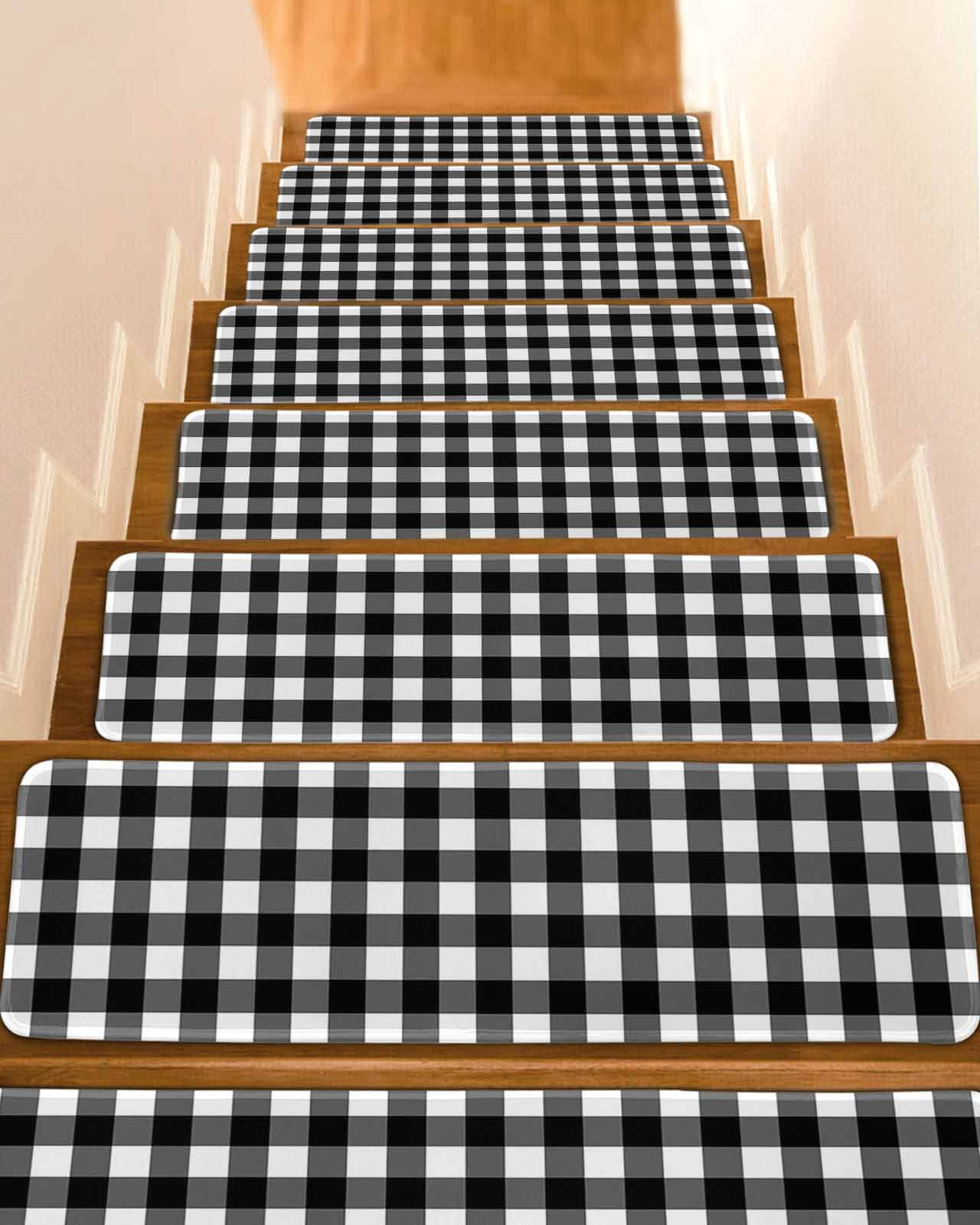Farmhouse Checkered Stair Treads for Wooden Steps Indoor Runner Rug ...