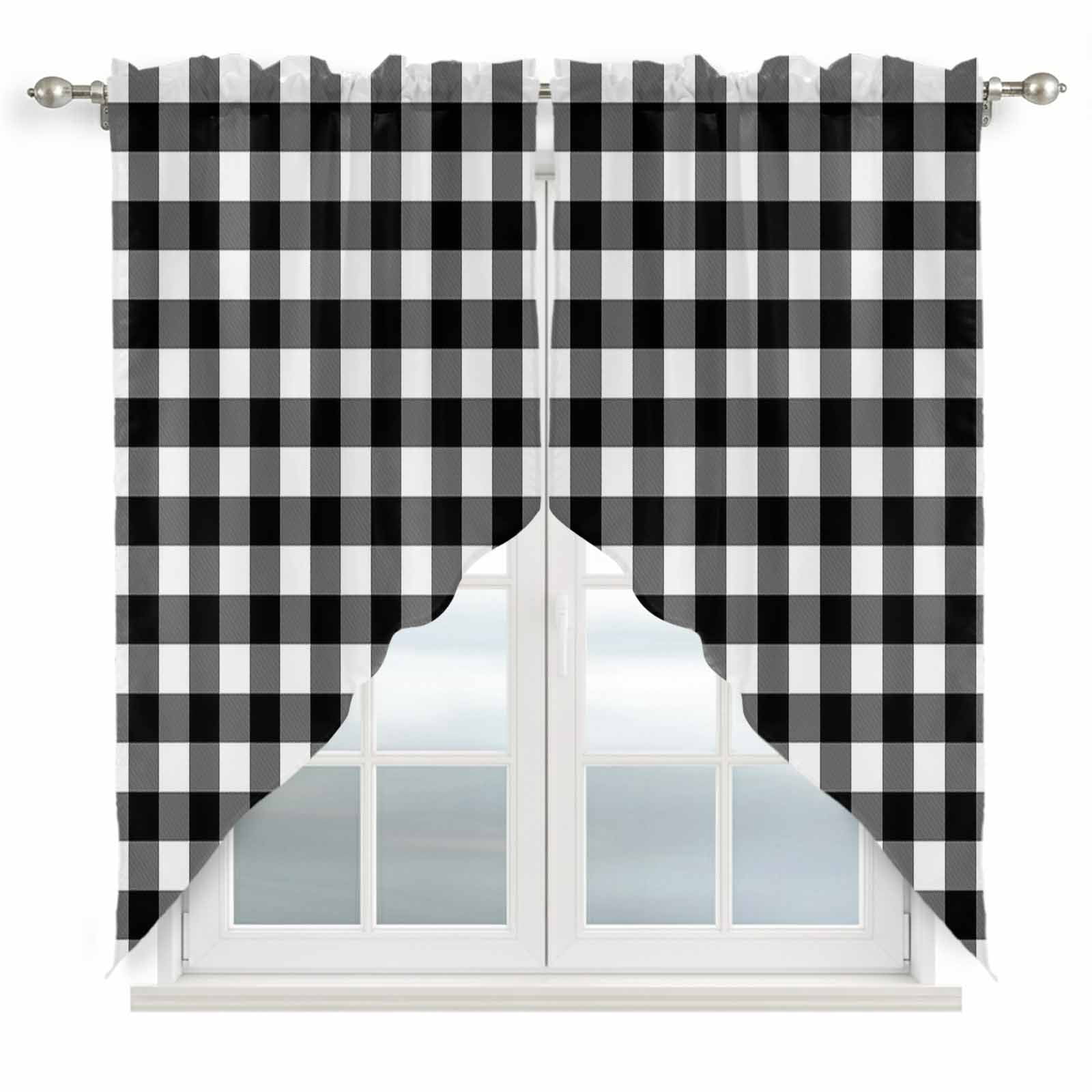 Farmhouse Checkered Swag Curtain Valances, Black White Buffalo Plaid ...