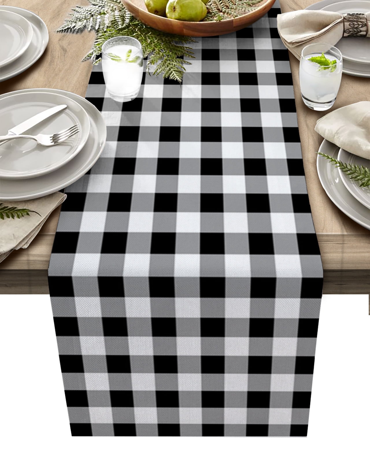 Farmhouse Checkered Table Runner 72 Inches, Black White Buffalo Plaid ...