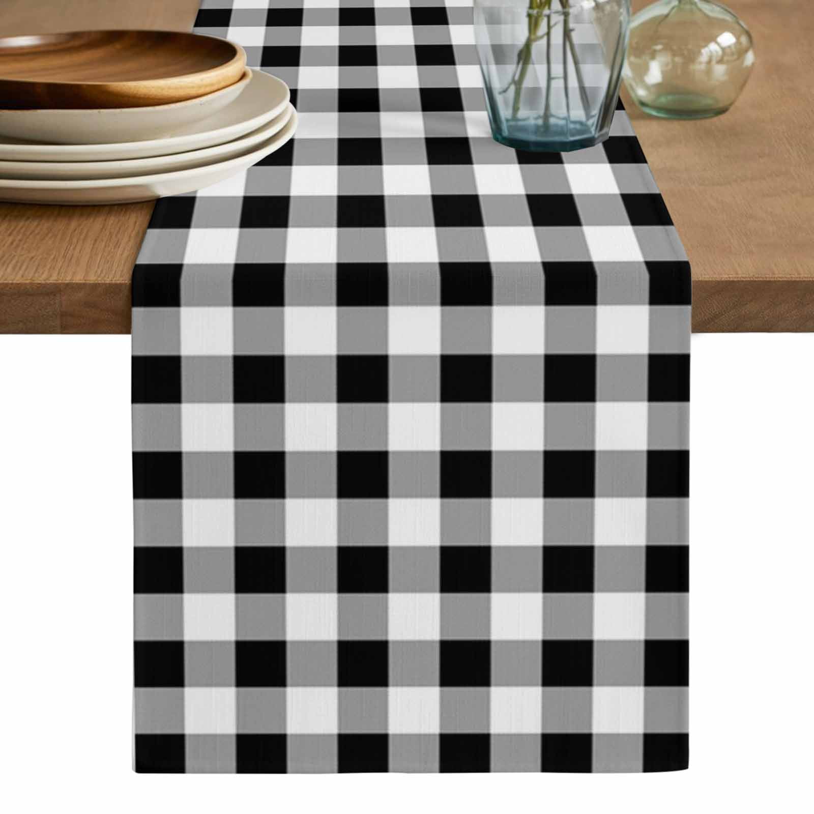 Farmhouse Checkered Table Runner, Black White Buffalo Plaid Washable ...