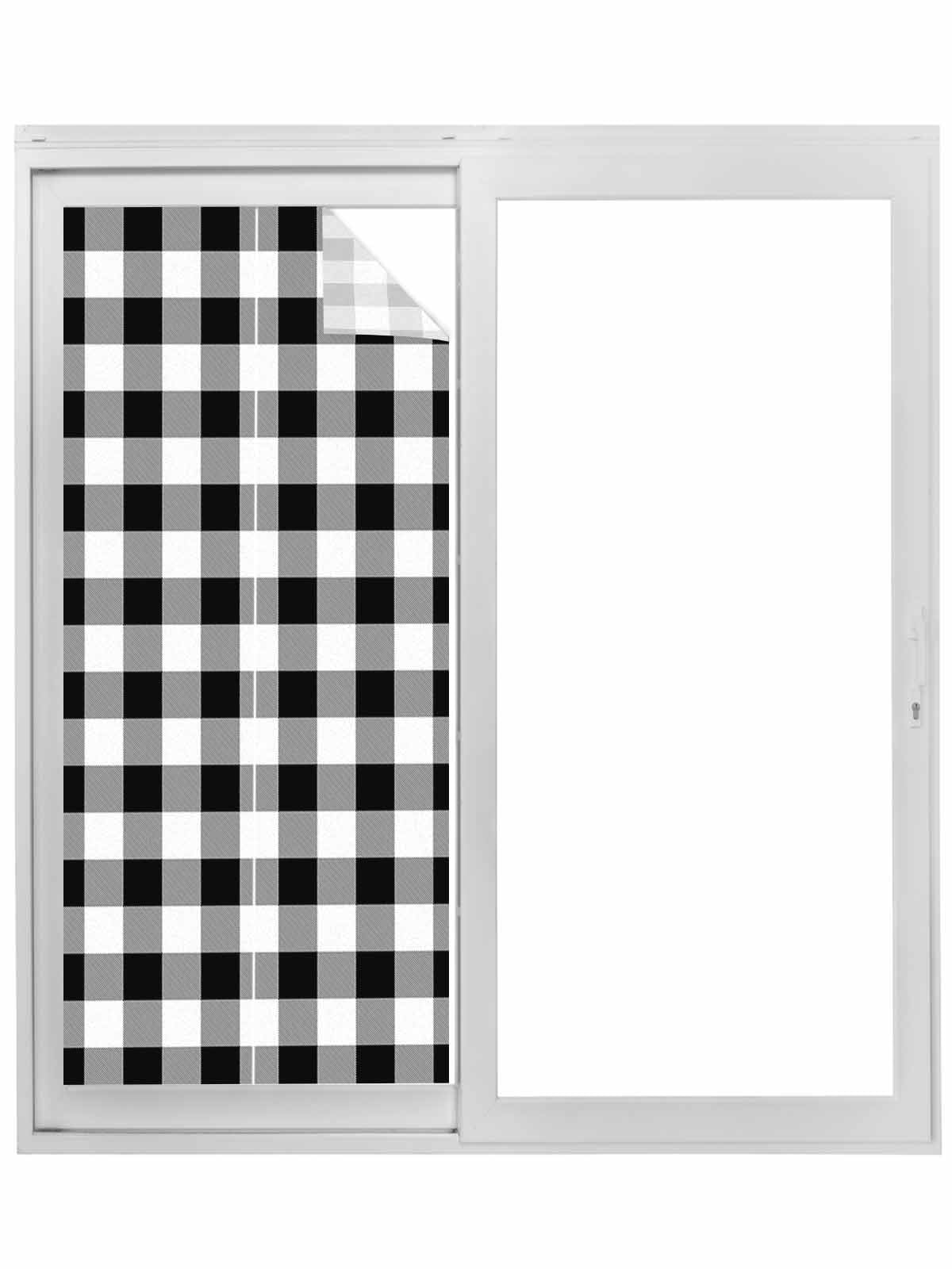 Farmhouse Checkered Window Privacy Film, Black White Buffalo Plaid ...