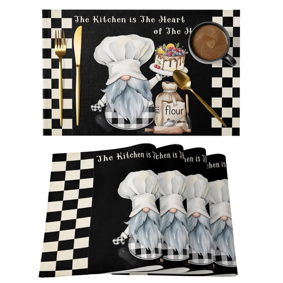 Farmhouse Chef Cotton Linen Placemats Set of 12, Gnome Cake Dessert ...
