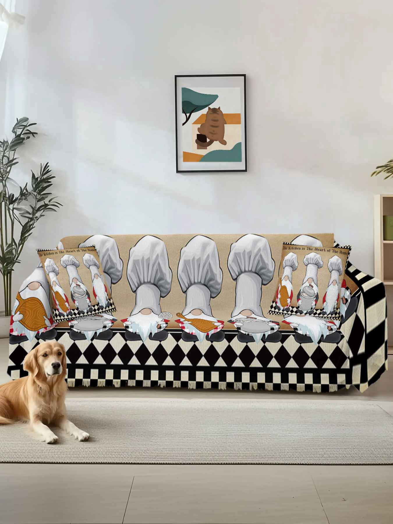 Farmhouse Chef Gnomes Couch Cover Sofa Covers 3 Cushion Sectional Couch ...