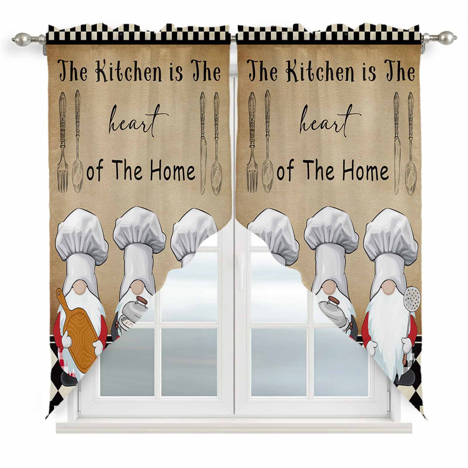 Farmhouse Chef Gnomes Kitchen Window Curtains, Swag Curtains Valance ...