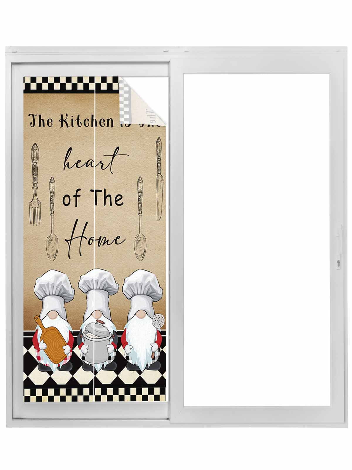 Farmhouse Chef Gnomes Window Privacy Film, Vintage Black White Plaid ...