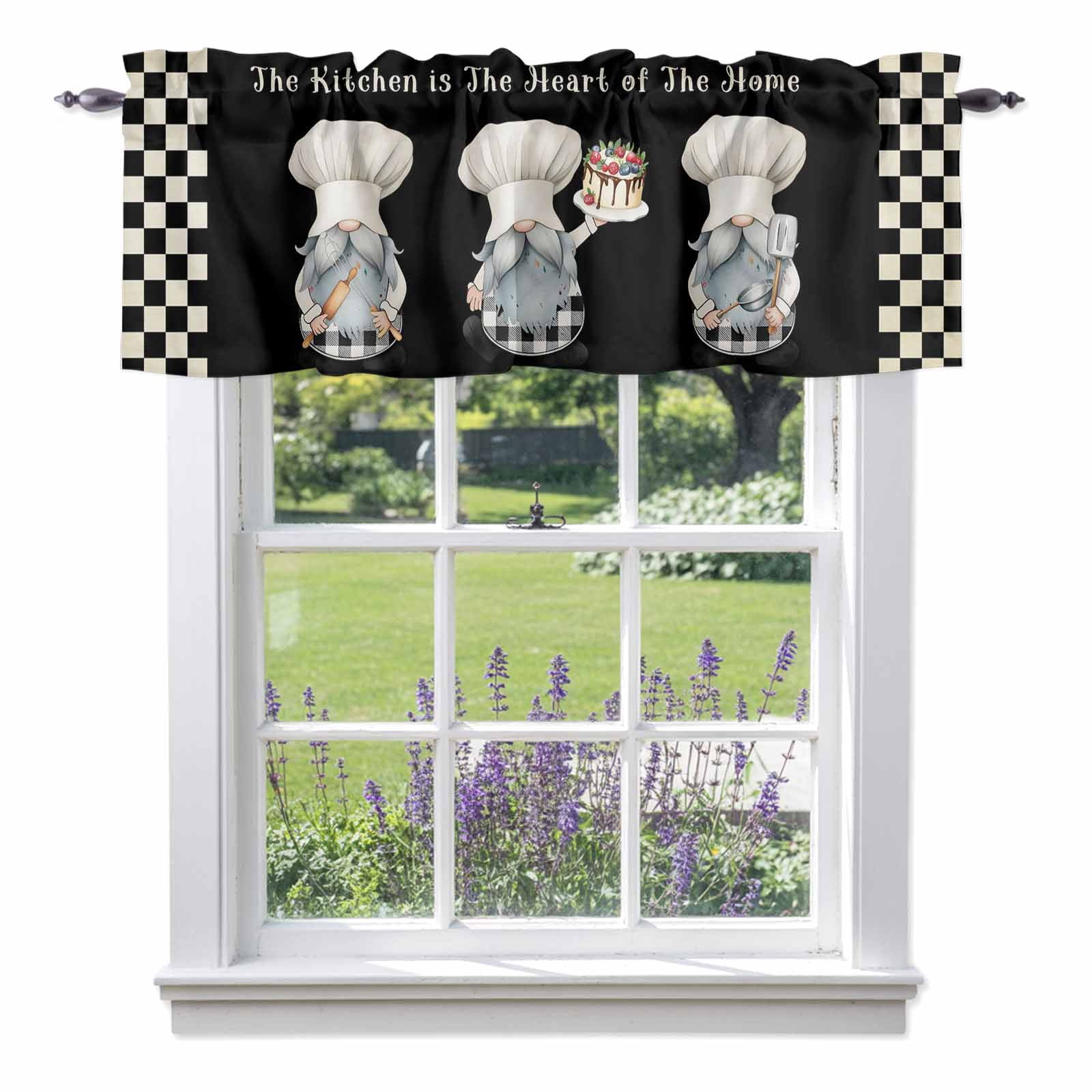 Farmhouse Chef Valances for Windows, Gnome Cake Dessert Maker Black ...