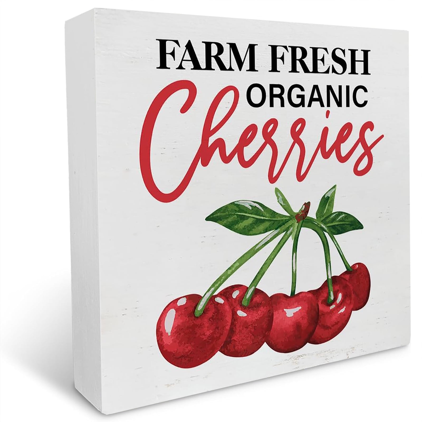 Farmhouse Cherry Wood Box Sign Art Desk Decor 5x5 Farm Fresh Cherries ...