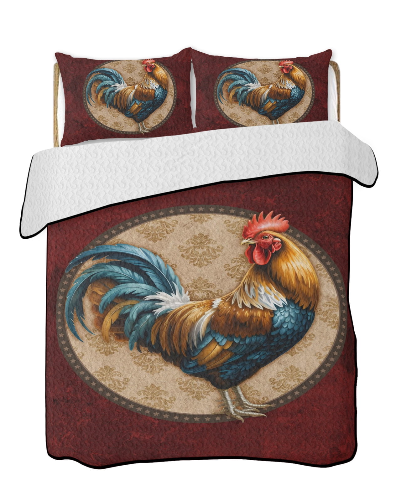 Farmhouse Chicken 3 Pieces Quilt Set, 1 Quilt with 2 Shams, Animal ...
